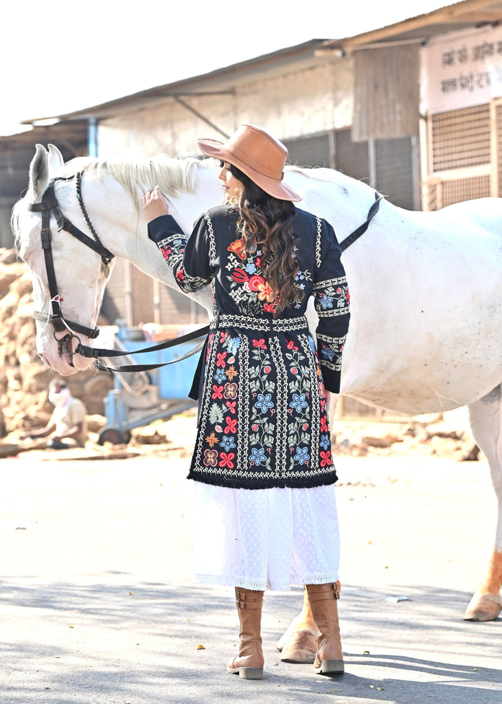 Black Embroidered Cotton Jacket | Jackets for Women | Zolo Label